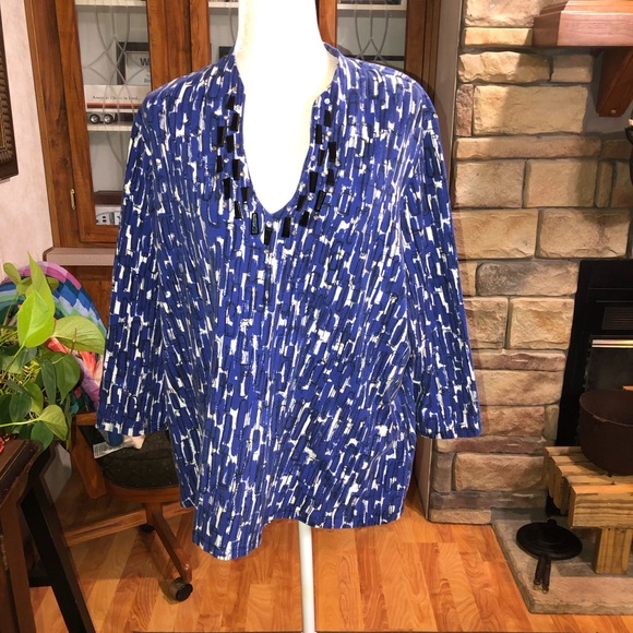 Ruby Rd. | Tops | Ruby Rd Woman Size 2x Blue And White Abstract 34 ...